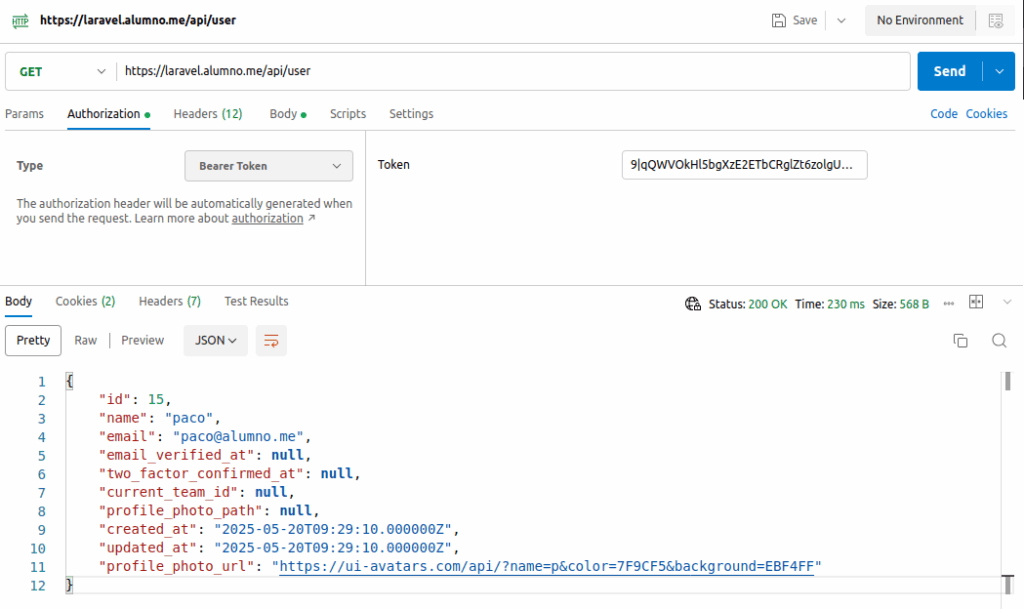Prueba del API con Postman en Laravel 12 – DAM